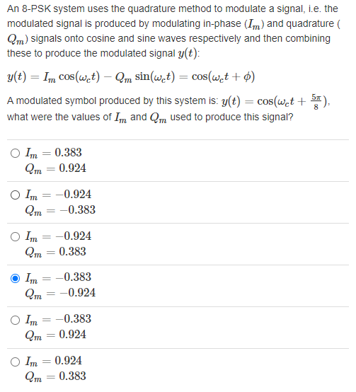 Solved An 8-PSK system uses the quadrature method to | Chegg.com
