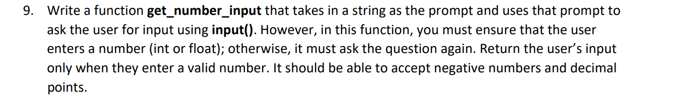 Solved 9. Write a function get_number_input that takes in a | Chegg.com