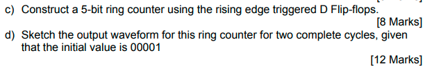 Solved c) Construct a 5-bit ring counter using the rising | Chegg.com