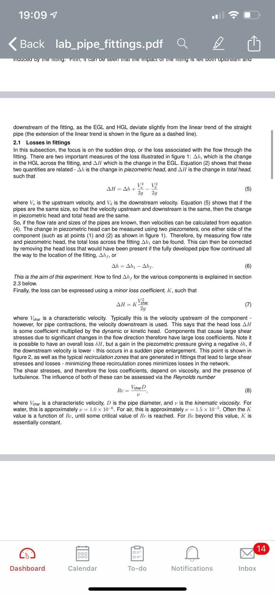Solved 19:09 1 Back lab_pipe_fittings.pdf a MEE20003 FLUID | Chegg.com