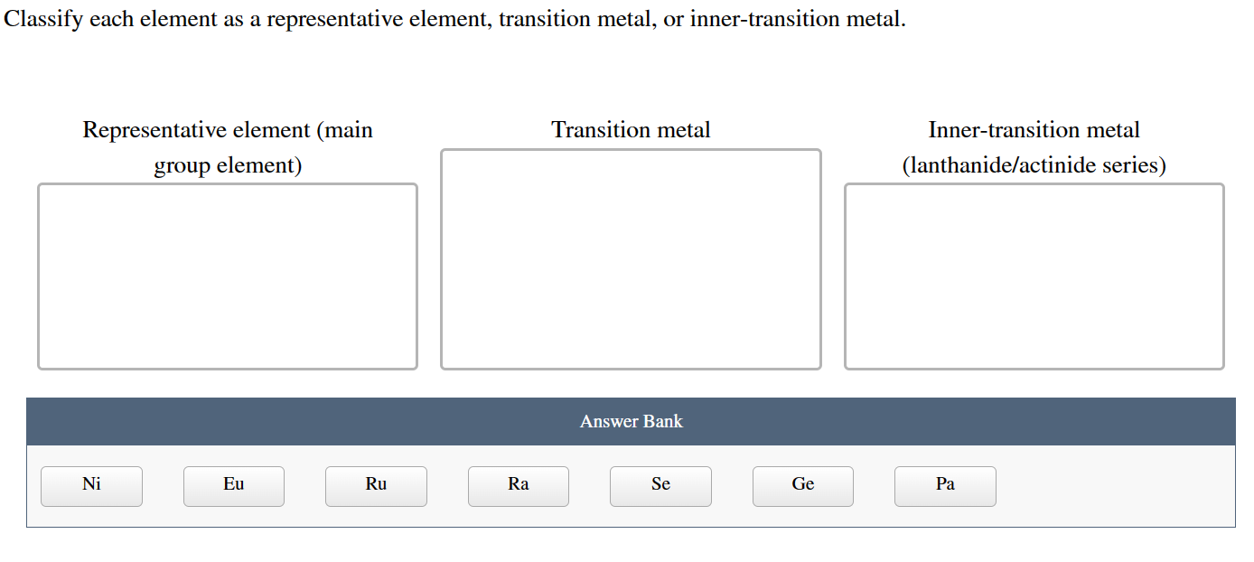 Solved Classify each element as a representative element, | Chegg.com
