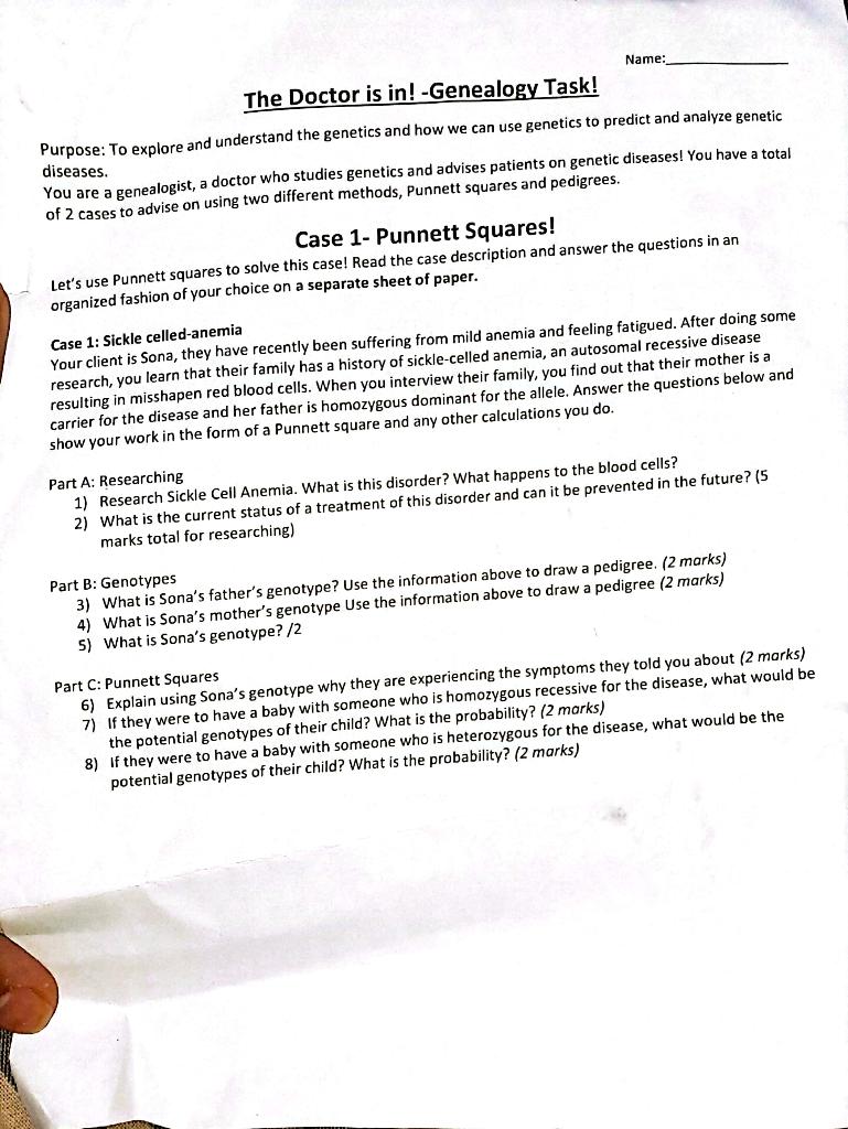 Solved Name: The Doctor is in!-Genealogy Task! Purpose: To | Chegg.com