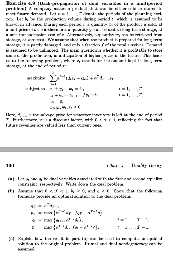 Solved Exercise 4.9 (Back-propagation of dual variables in a | Chegg.com