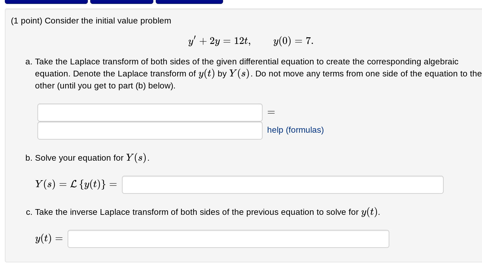 Solved (1 point) Consider the initial value problem y' + 2y | Chegg.com