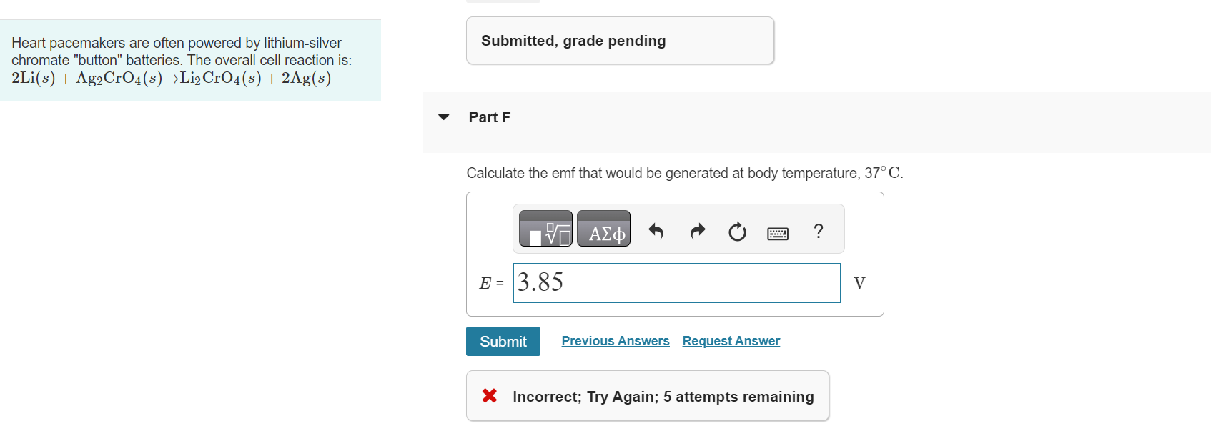 Solved Choose the two half-reactions from Appendix E in the | Chegg.com