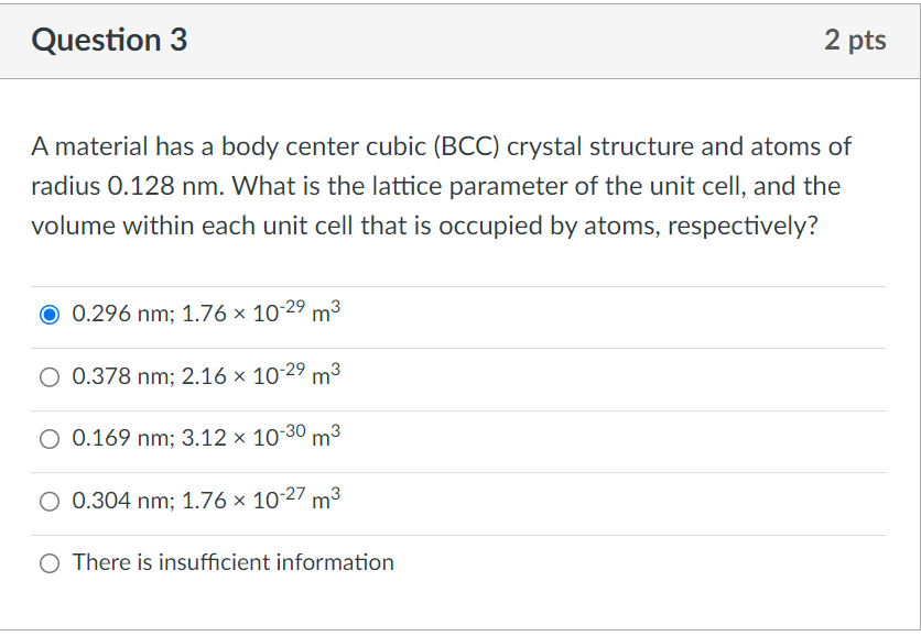 Solved A material has a body center cubic (BCC) crystal | Chegg.com