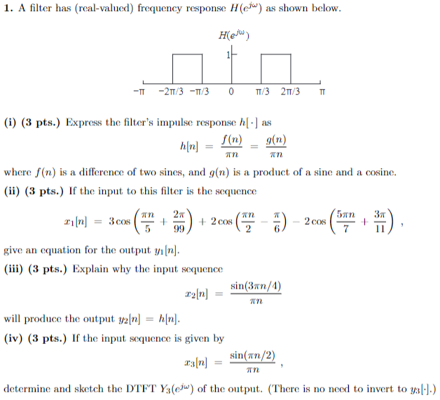 Solved 1. A filter has (real-valued) frequency response | Chegg.com
