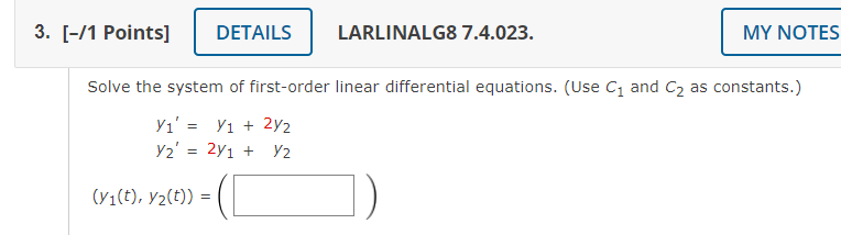 Solved Solve the system of first-order linear differential | Chegg.com