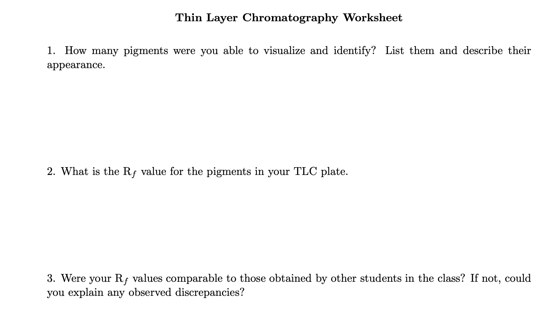 Thin Layer Chromatography Worksheet 1. How many | Chegg.com