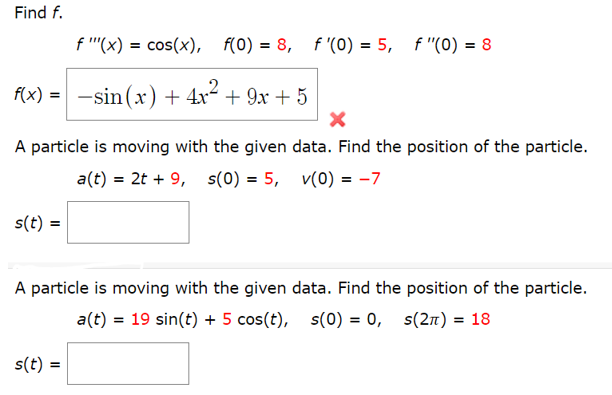 Solved Find f. f'(x) = cos(x), f(0) = 8, f'O) = 5, f Solved Find f. f'(x) = cos(x), f(0) = 8, f'O) = 5, f