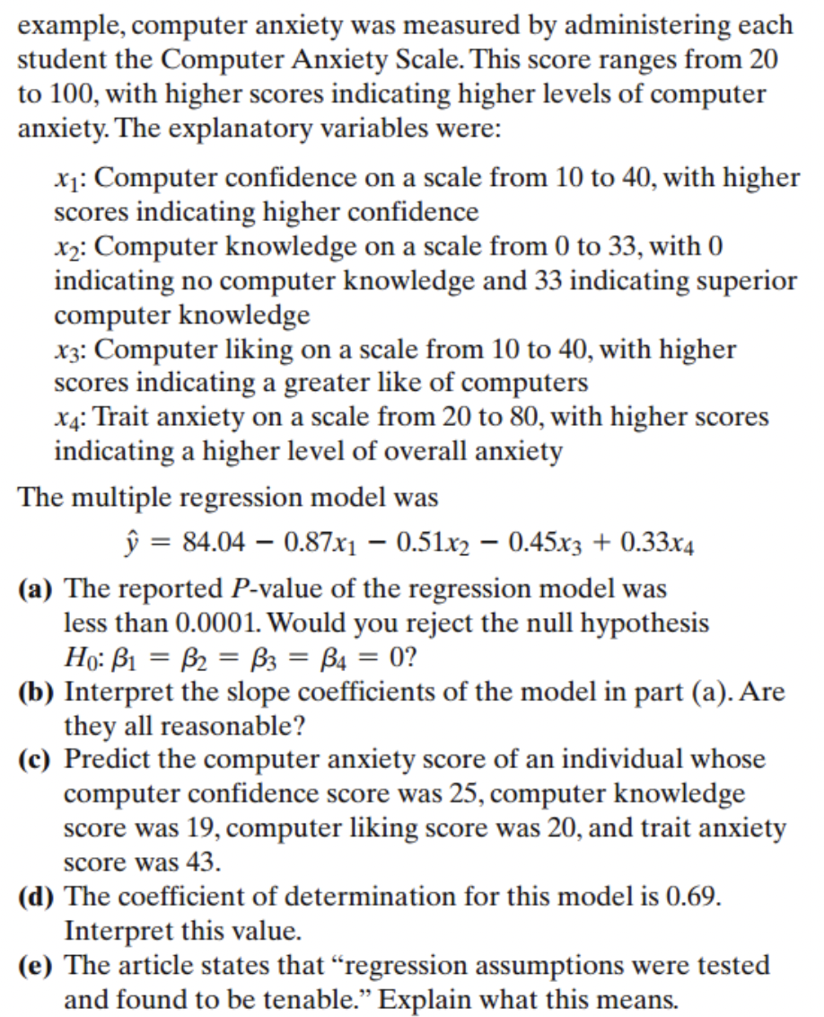 Solved example, computer anxiety was measured by | Chegg.com