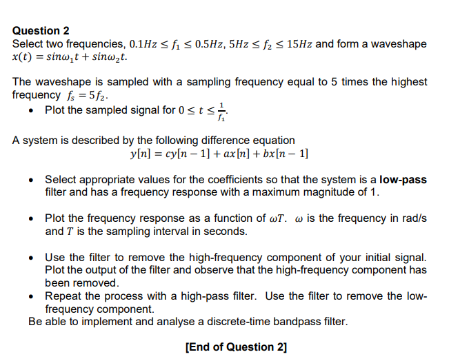 Solved Question 2Select two frequencies, | Chegg.com