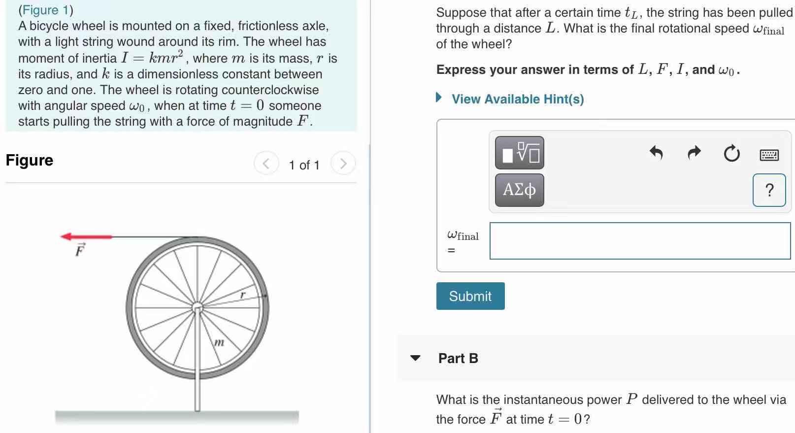 Solved Figure 1 A Bicycle Wheel Is Mounted On A Fixed 
