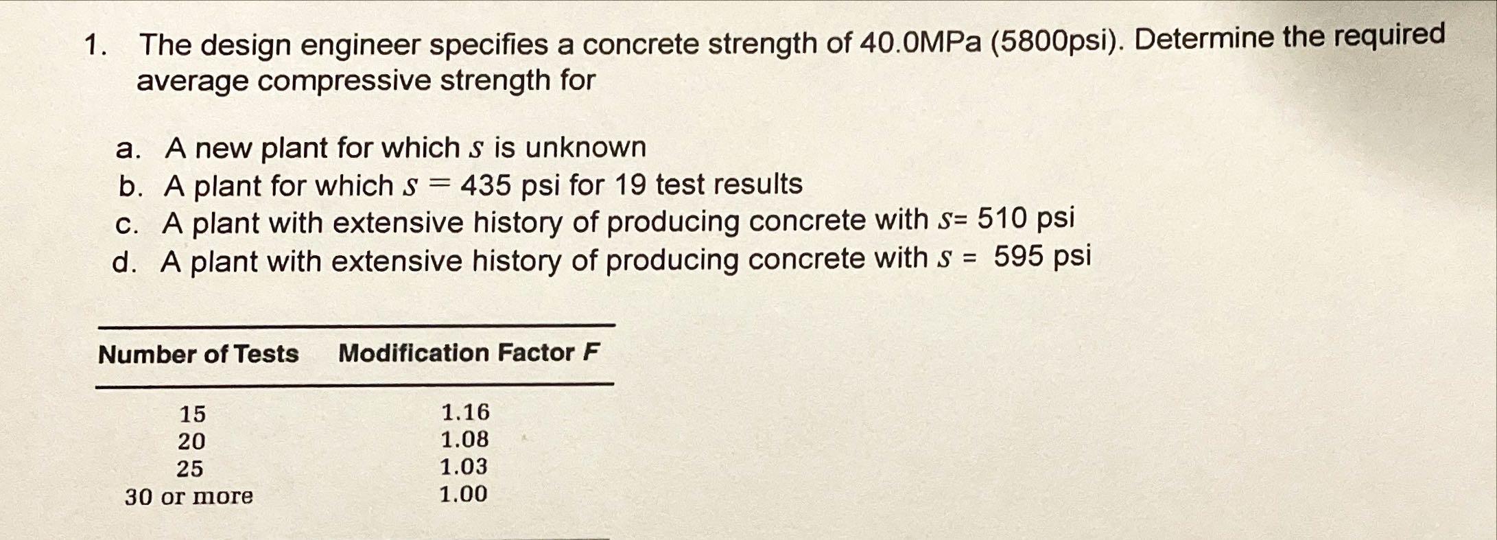 Solved 1. The design engineer specifies a concrete strength | Chegg.com