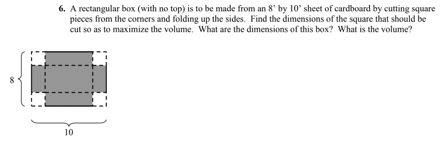 Solved 6. A rectangular box (with no top) is to be made from | Chegg.com