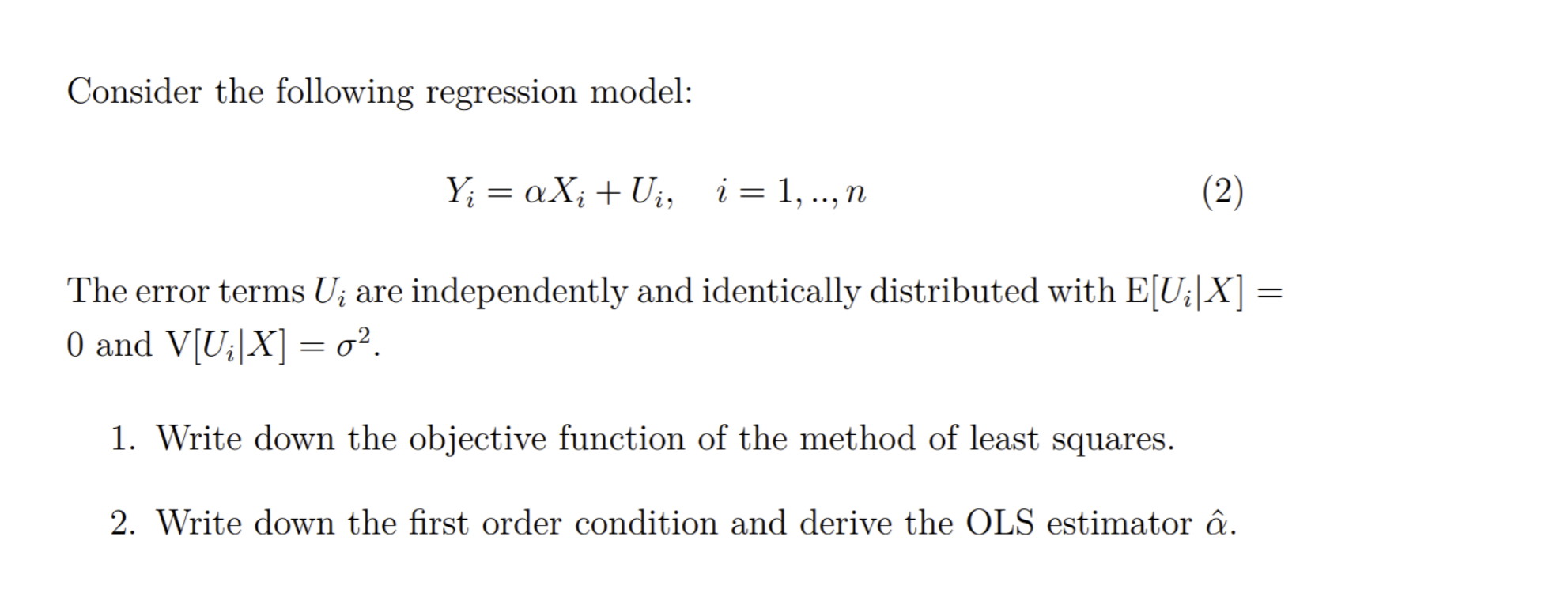 Solved Consider the following regression model: | Y = ax | Chegg.com