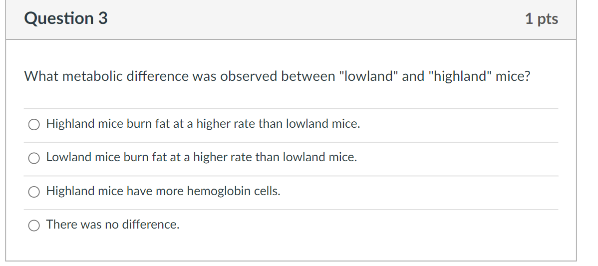 Solved Question 3 1 pts What metabolic difference was | Chegg.com