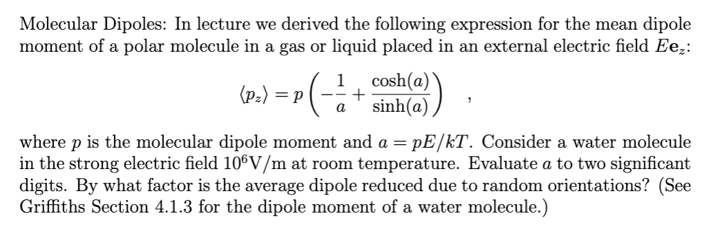 Solved Molecular Dipoles: In lecture we derived the | Chegg.com