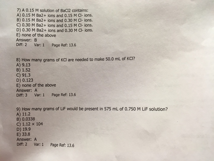 Solved 7) A 0.15 M solution of BaCI2 contains: A) 0.15 M | Chegg.com