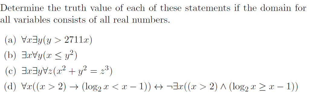 Solved Determine the truth value of each of these statements | Chegg.com