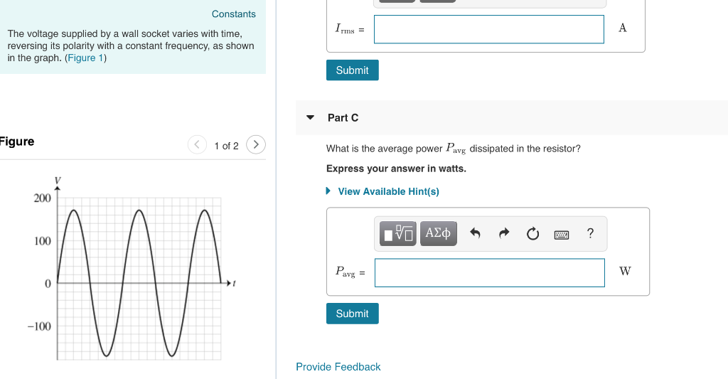 Solved Constants ITIS The voltage supplied by a wall socket | Chegg.com