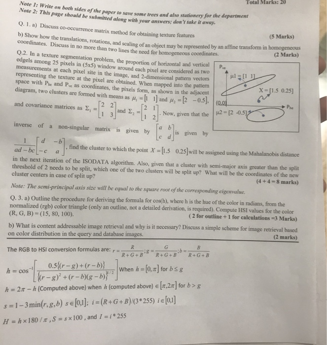 Solved Total Marks: 20 rite on both sides of the paper to | Chegg.com