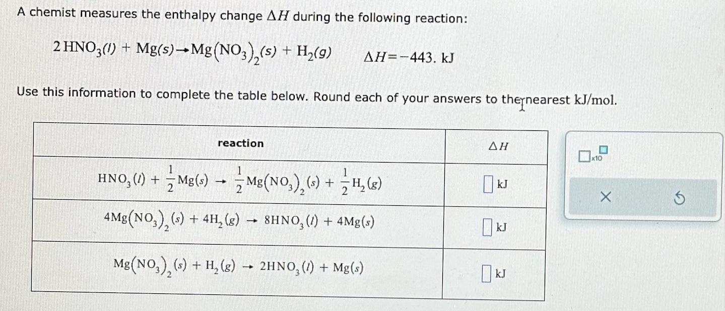 Solved A chemist measures the enthalpy change ΔH during the | Chegg.com
