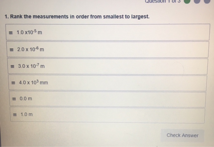Solved 1. Rank the measurements in order from smallest to | Chegg.com