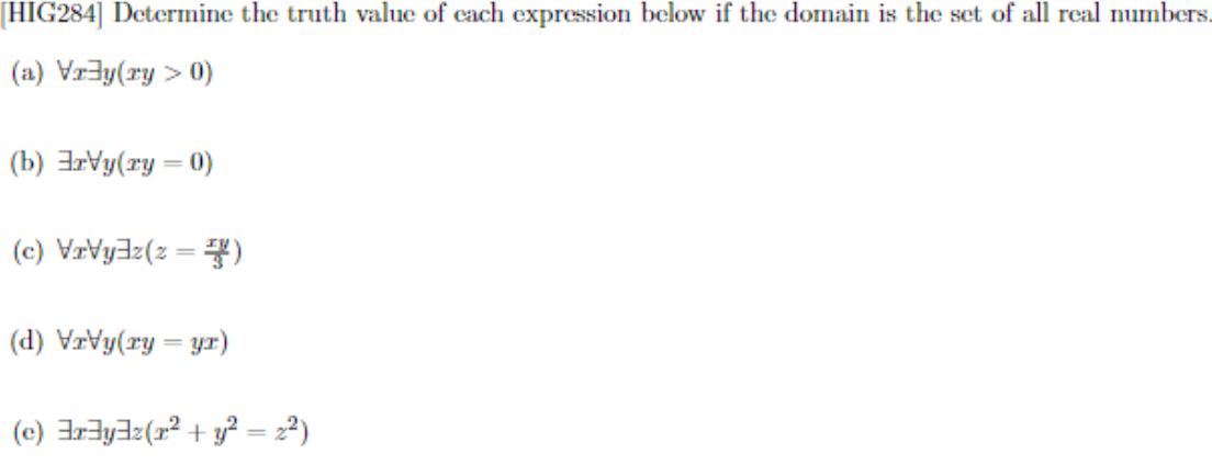 Solved HIG284] Determine the truth value of each expression | Chegg.com