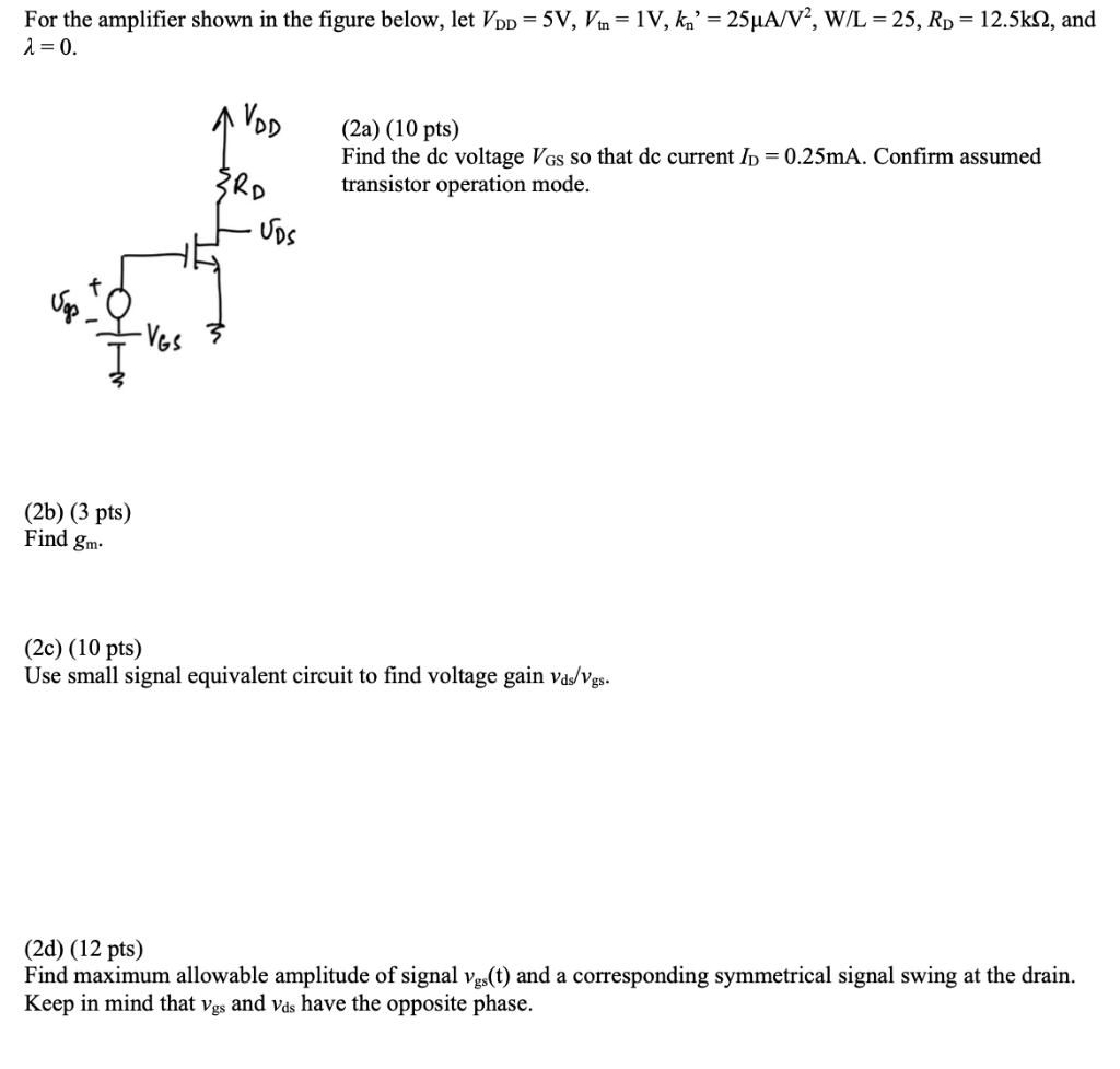 Solved For the amplifier shown in the figure below, let | Chegg.com