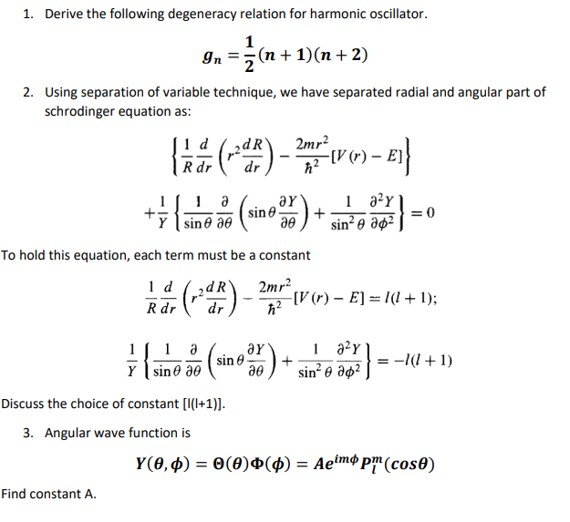 Solved 1. Derive the following degeneracy relation for | Chegg.com
