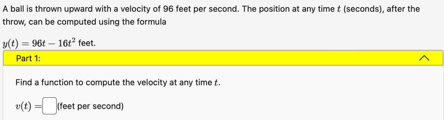Solved A ball is thrown upward with a velocity of 96 feet | Chegg.com