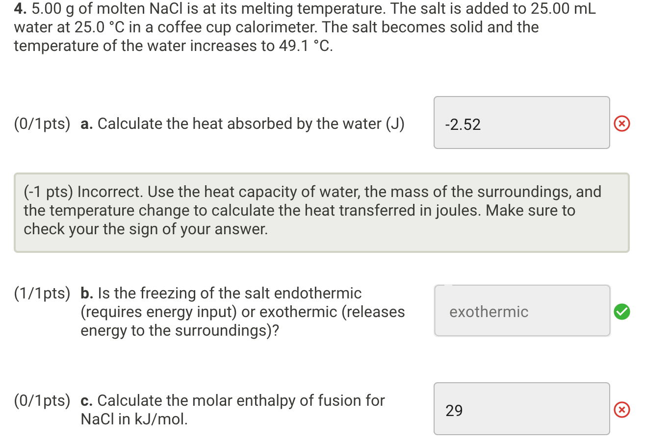 Solved 4. 5.00 g of molten NaCl is at its melting | Chegg.com