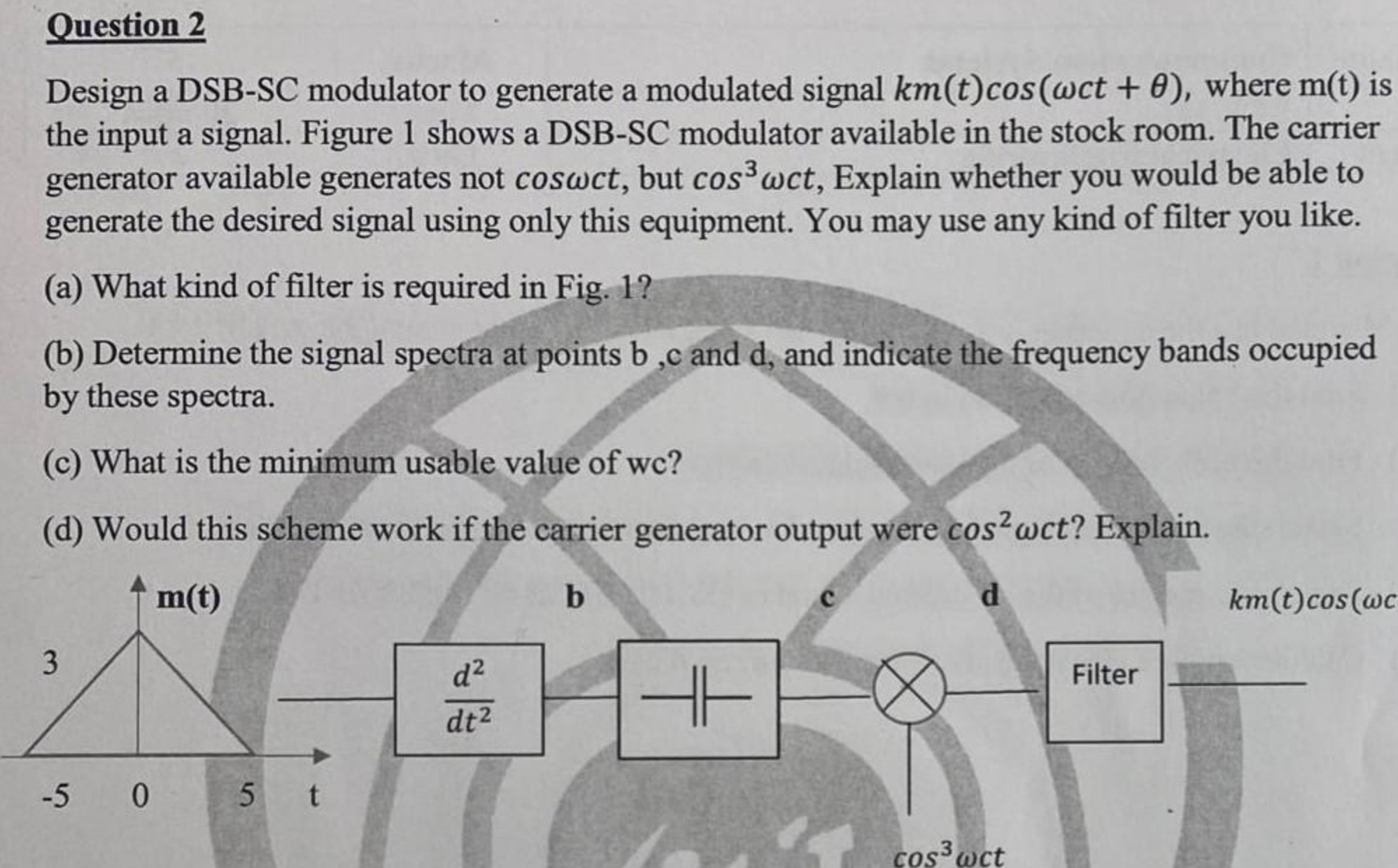 Solved Question 2Design a DSB-SC modulator to generate a | Chegg.com