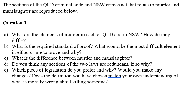 The sections of the QLD criminal code and NSW crimes | Chegg.com