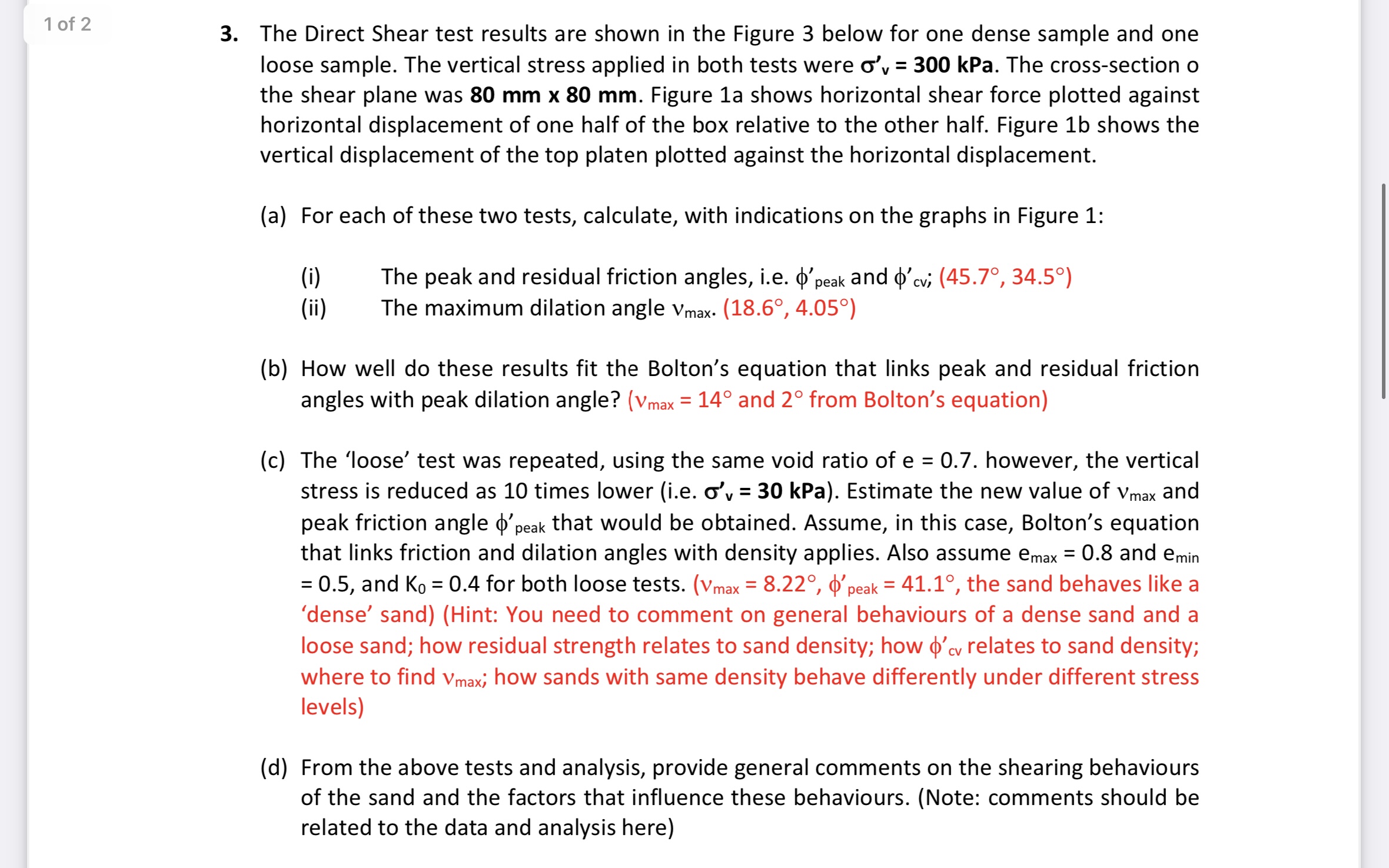 3. The Direct Shear test results are shown in the | Chegg.com