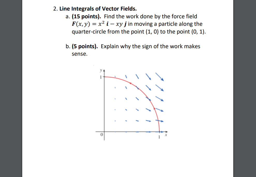 Solved 2. Line Integrals of Vector Fields. a. (15 points). | Chegg.com