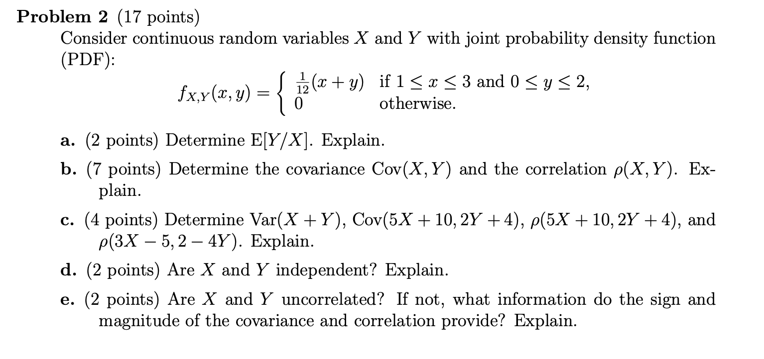 Solved Problem 2 (17 points) Consider continuous random | Chegg.com