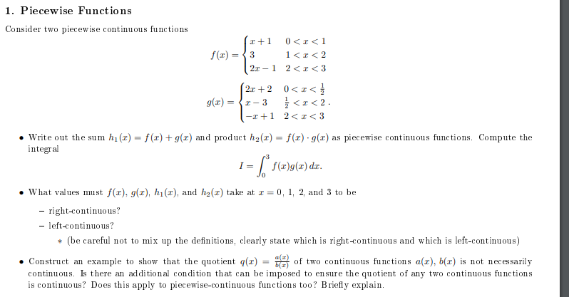 Solved 1. Piecewise Functions Consider two piecewise | Chegg.com