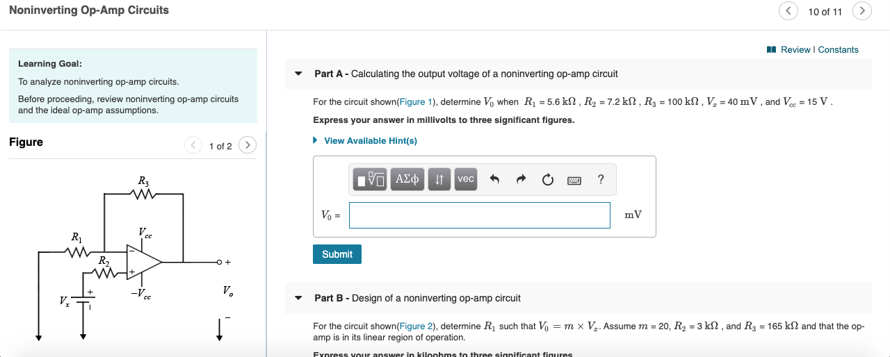 Solved Noninverting Op-Amp Circuits 10 of 11 Review I | Chegg.com