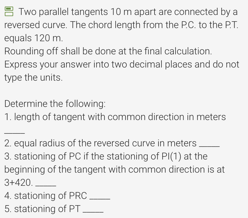 Solved Two parallel tangents 10 m apart are connected by a | Chegg.com
