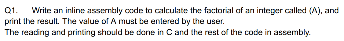 Solved Write An Inline Assembly Code To Calculate The