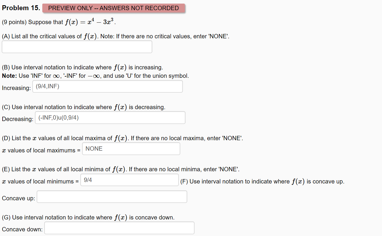 Solved Problem 15. PREVIEW ONLY -- ANSWERS NOT RECORDED (9 | Chegg.com