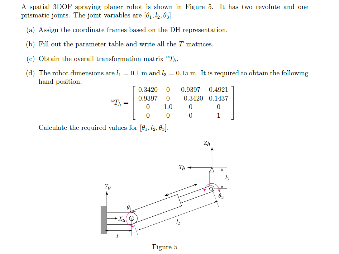 Solved A spatial 3DOF spraying planer robot is shown in | Chegg.com