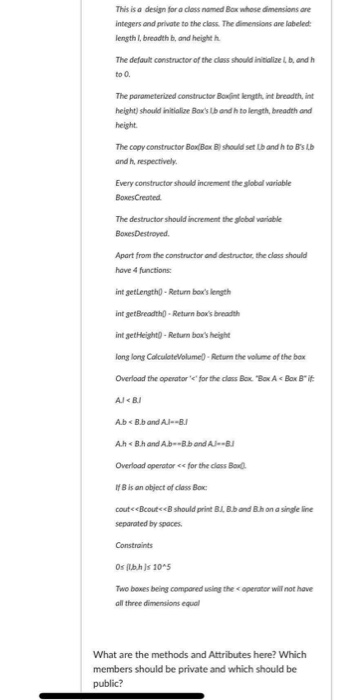 Solved This is a design for a class named Box whose | Chegg.com