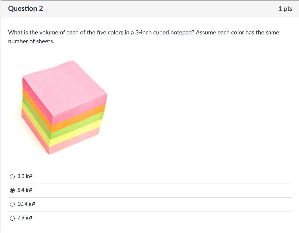 Solved Question 1 1 pts A ball inside of a cube has a volume | Chegg.com
