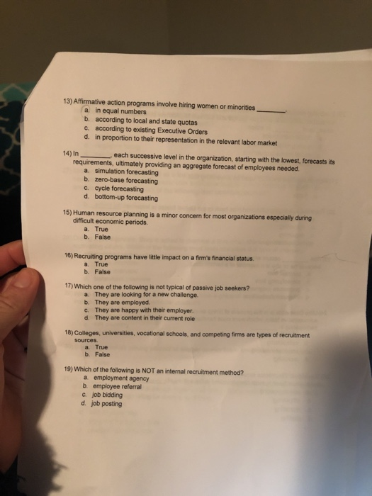Solved 13) Affirmative action programs involve hiring women | Chegg.com