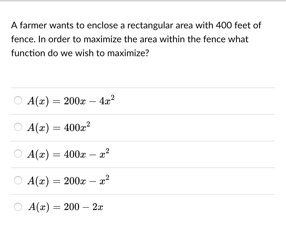 Solved A farmer wants to enclose a rectangular area with 400 | Chegg.com