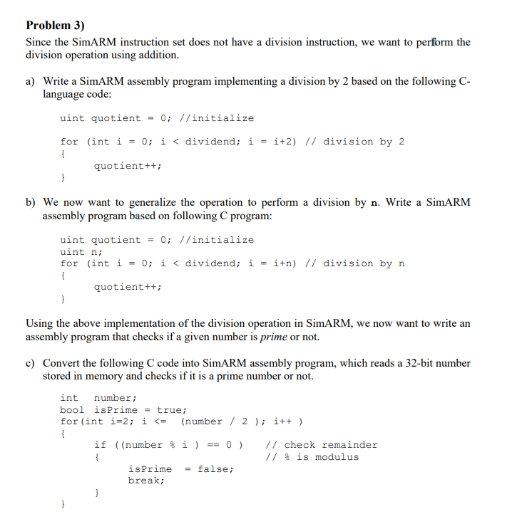 Solved Problem 3) Since the SimARM instruction set does not | Chegg.com