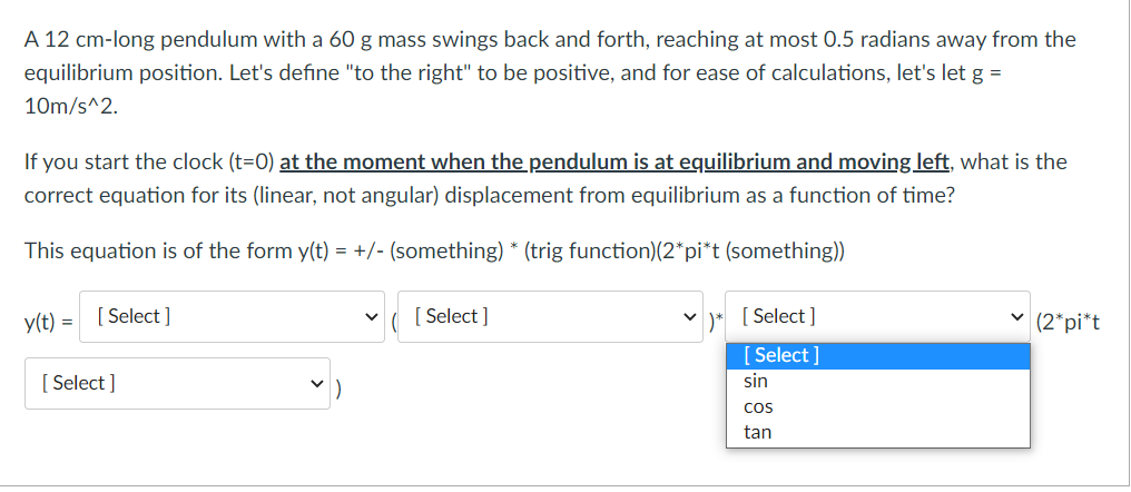 Solved A 12 cm-long pendulum with a 60 g mass swings back | Chegg.com